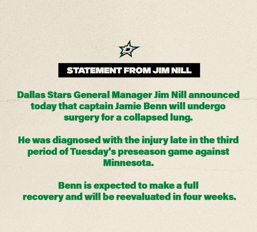 Jamie Benn ratera le début de la saison après un diagnostic troublant ...